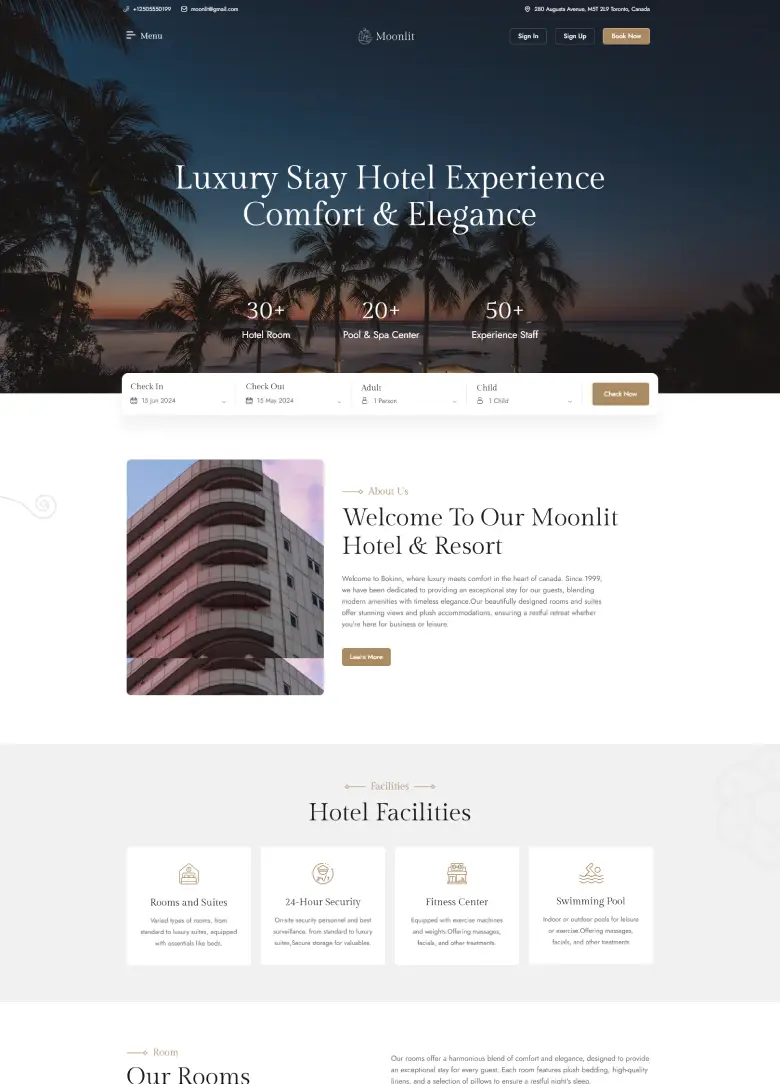 Moonlit Luxury Hotel React JS Template