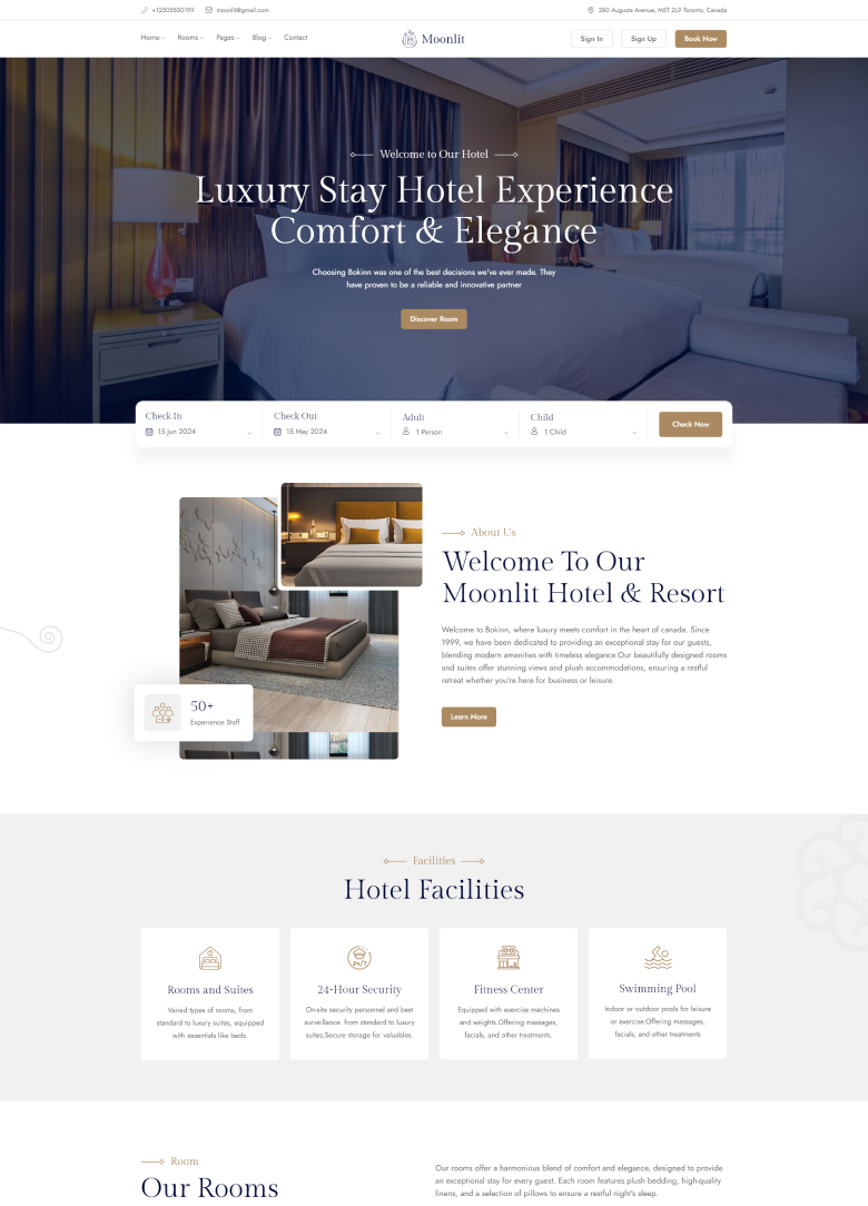 Moonlit Luxury Hotel React JS Template